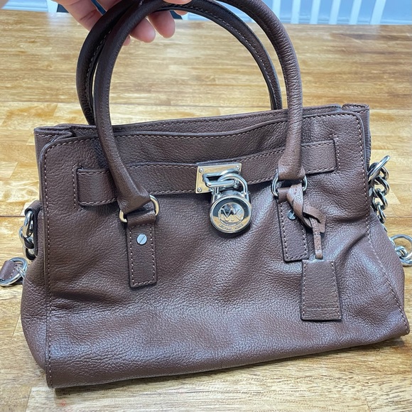 Michael Kors | Bags | Michael Kors Hamilton Shoulder Bag Brown Leather Satchel Lock Key | Poshmark
